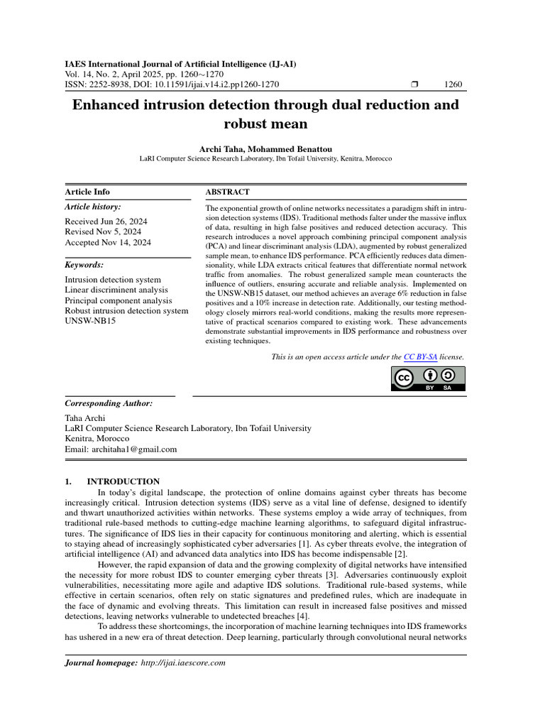 Enhanced Intrusion Detection Through Dual Reduction and Robust Mean | PDF | Principal Component ...