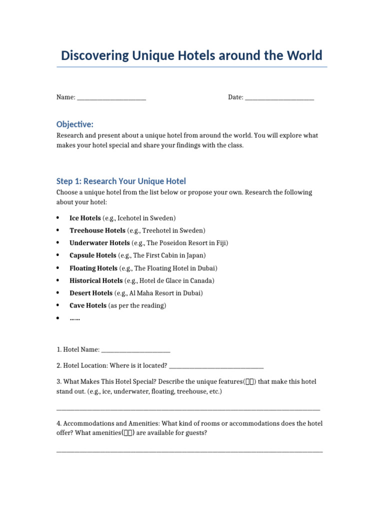 Unique Hotels Project | PDF | Hotel | Buildings And Structures