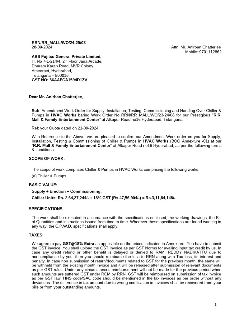 ABS HVAC WO, RR Mall ( | PDF | Employment | Indemnity