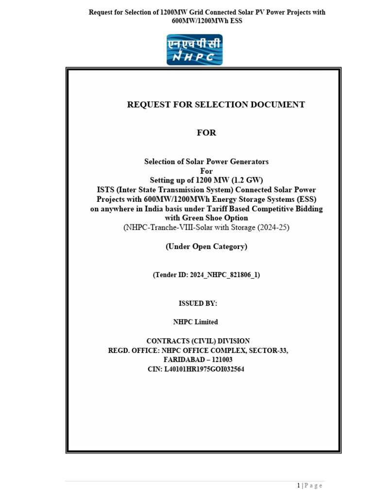 1200MW Solar PV Projects RfS Document | PDF | Photovoltaic System ...