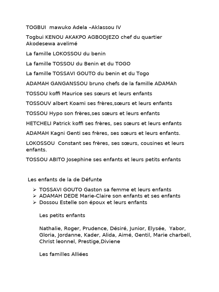 Obsèques de LOKOSSOU HOEVI Damienne | PDF