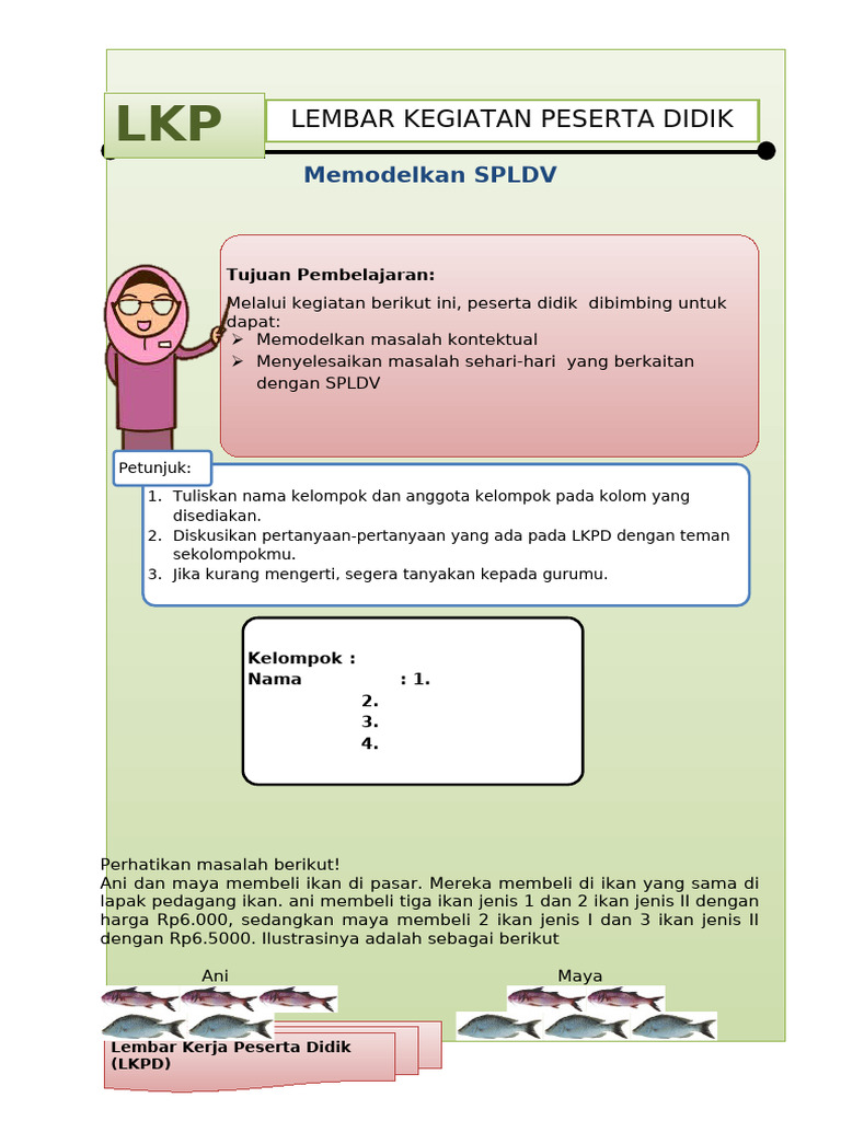 LKPD Menyelesaikan SPLDV Dengan Eliminasi | PDF