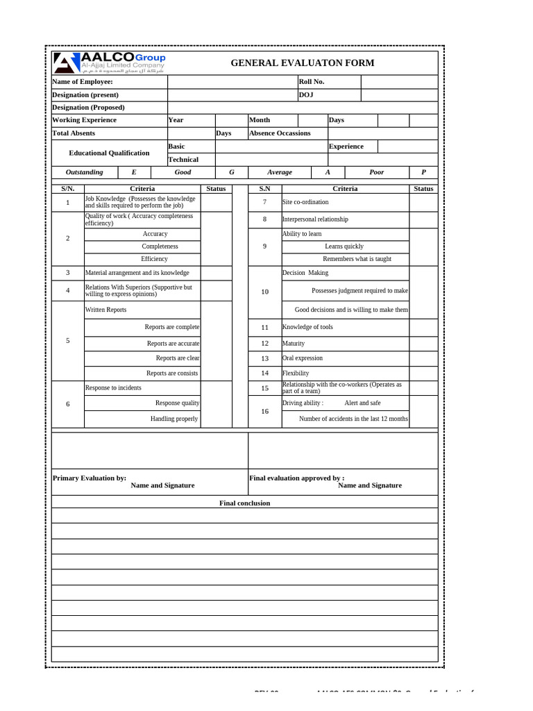 General Evaluation Form | PDF | Performance Appraisal | Cognition