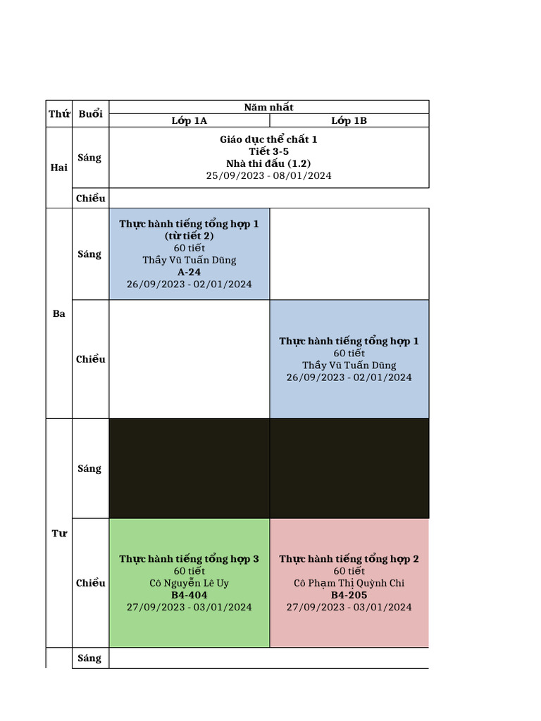 TKB HK1 23-24 - Chinh Thuc - Co Phong - Ver 3 | PDF