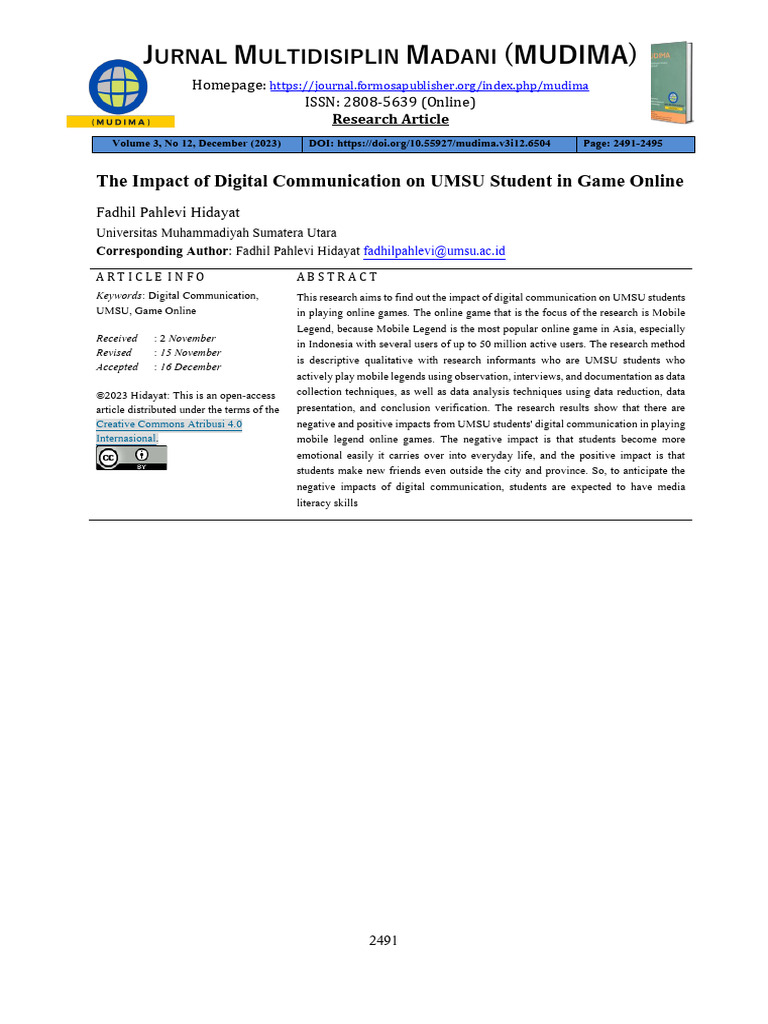 The Impact of Digital Communication On UMSU Studen | PDF | Data ...