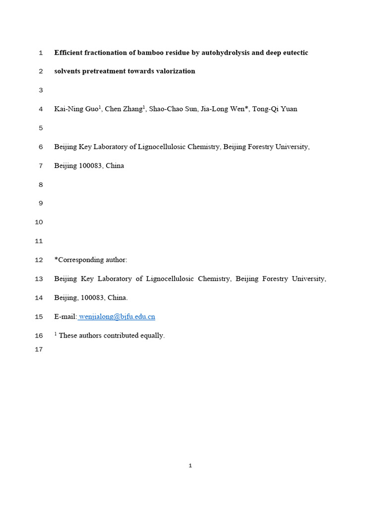 Efficient Fractionation of Bamboo Residue by Autohydrolysis and Deep ...