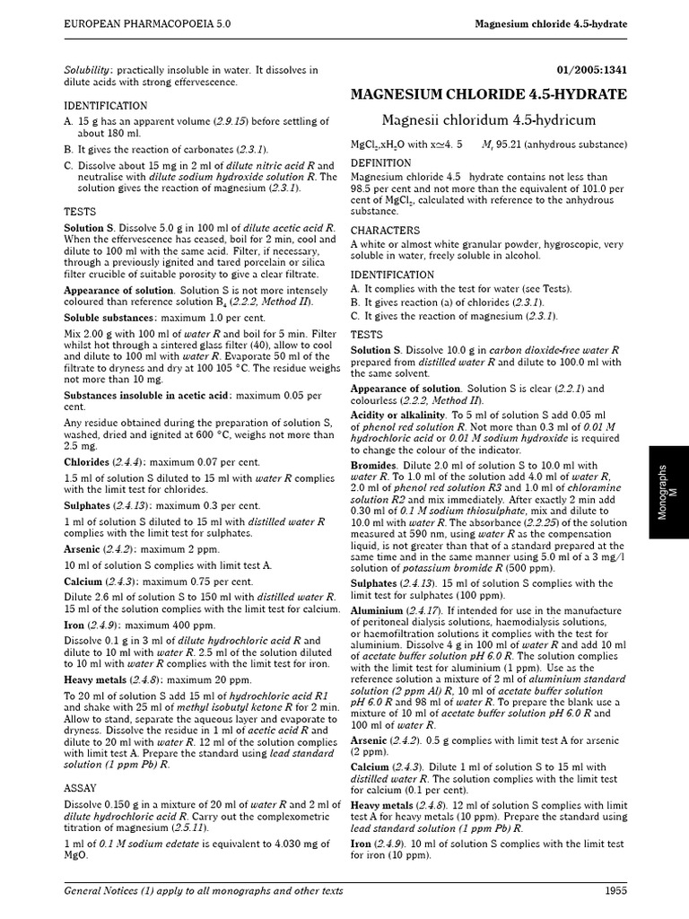 Magnesium Chloride 4.5-Hydrate | PDF | Magnesium | Solubility