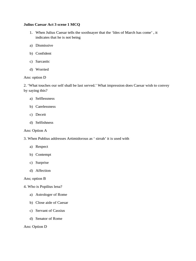 Julius Caesar Act 3 MCQ Review | PDF | Mark Antony | Julius Caesar