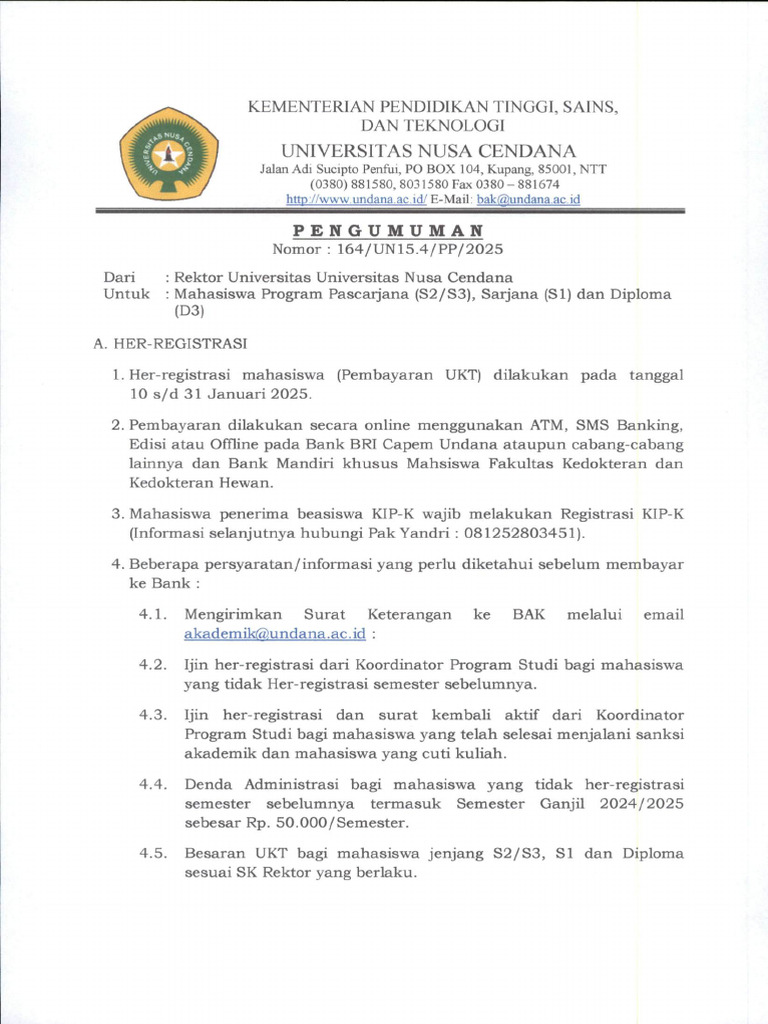 Pengumuman Her Registrasi Semester Genap 2024 | PDF