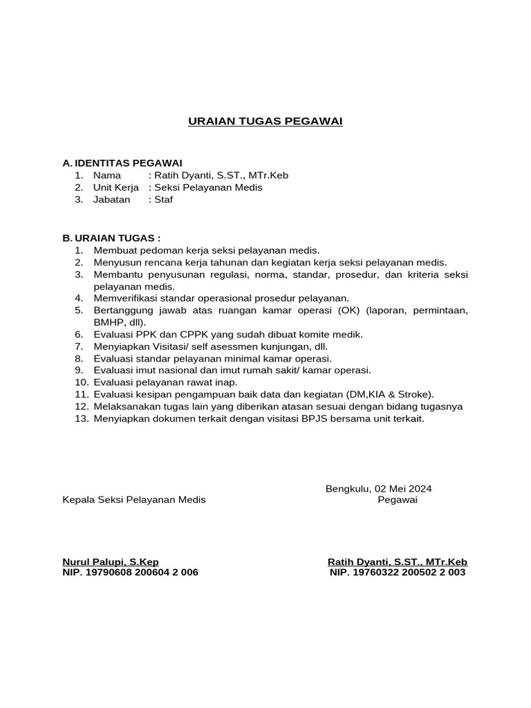 Uraian Tugas Yanmed 2024 | PDF