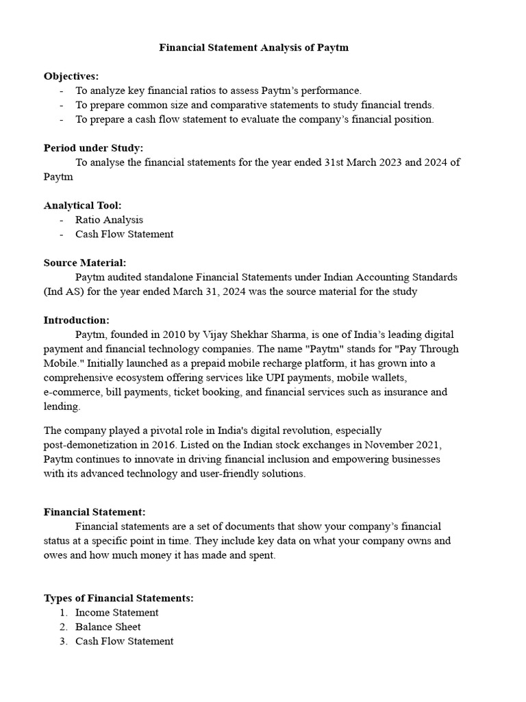 Paytm Financial Analysis 2023-24 | PDF | Balance Sheet | Income Statement