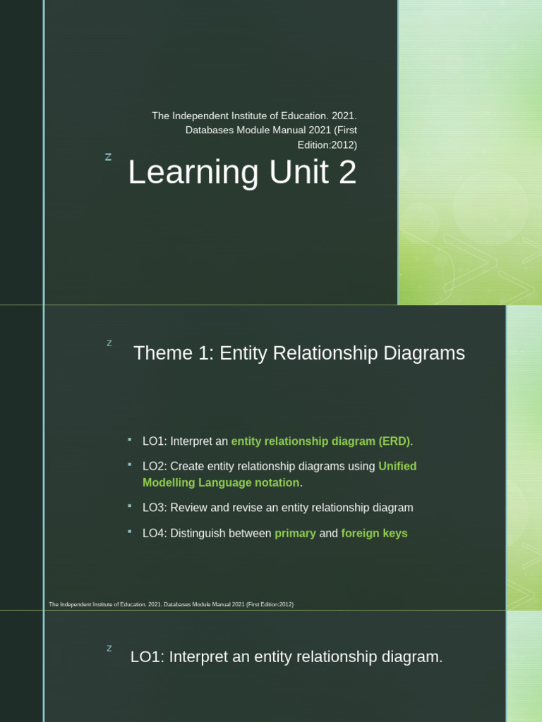 Learning Unit 2 - T1 Entity Relationship Diagrams | PDF | Unified ...