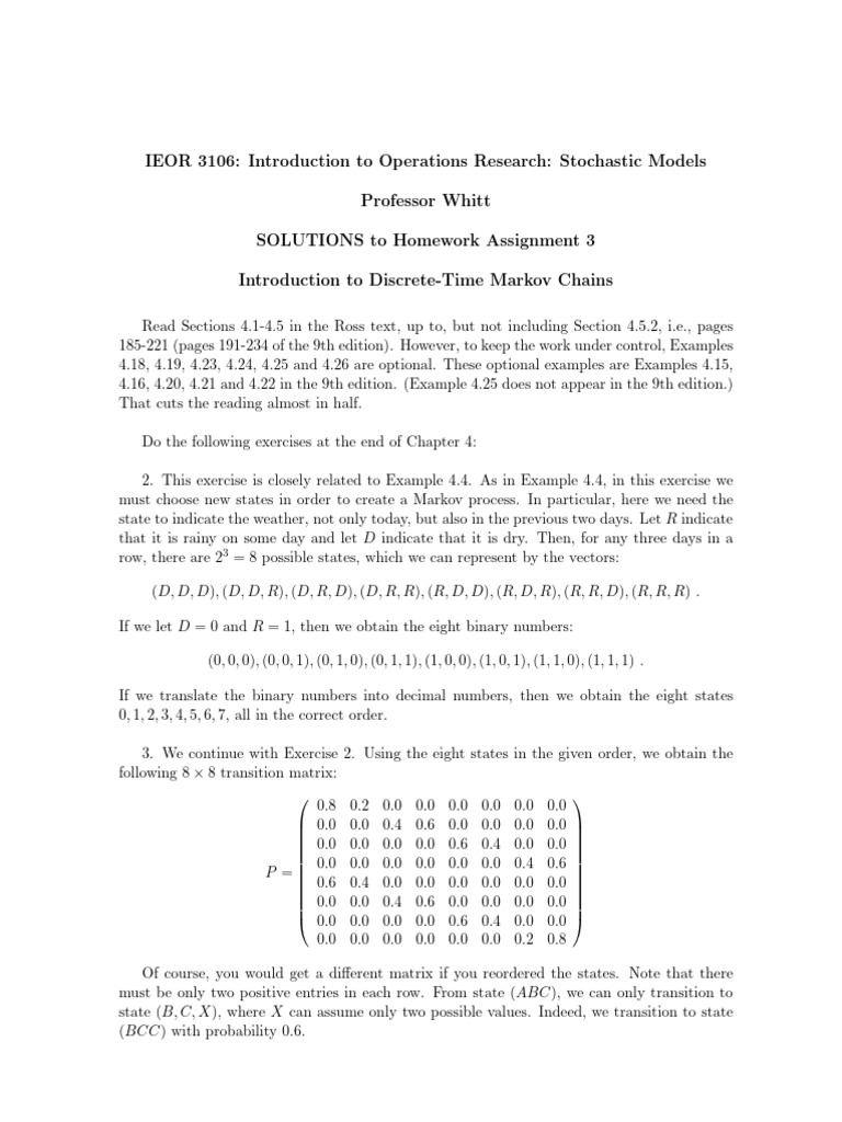 Markov Chains Homework Solutions | PDF | Markov Chain | Vector Space