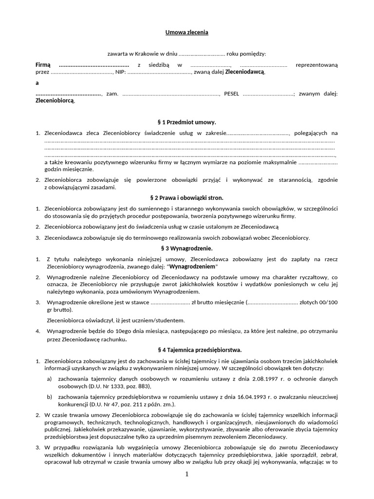 Umowa Zlecenie Wzór 2025 | PDF