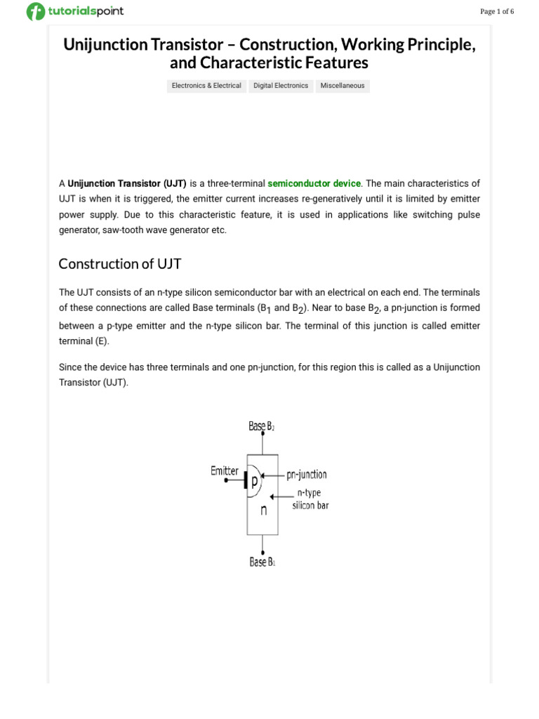 Unijunction Transistor - Construction, Working Principle, and ...