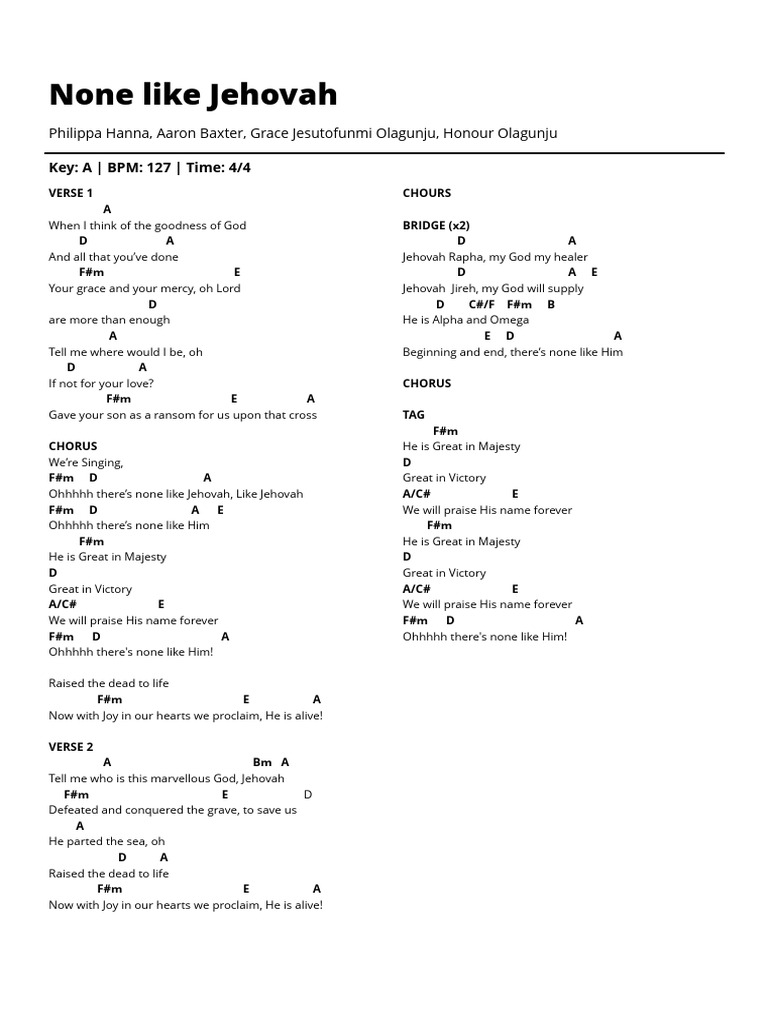 None Like Jehovah Worship Chords | PDF | Song Structure | Songs