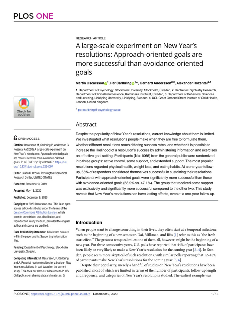 A Large-Scale Experiment On New Years Resolutions | PDF | Goal ...