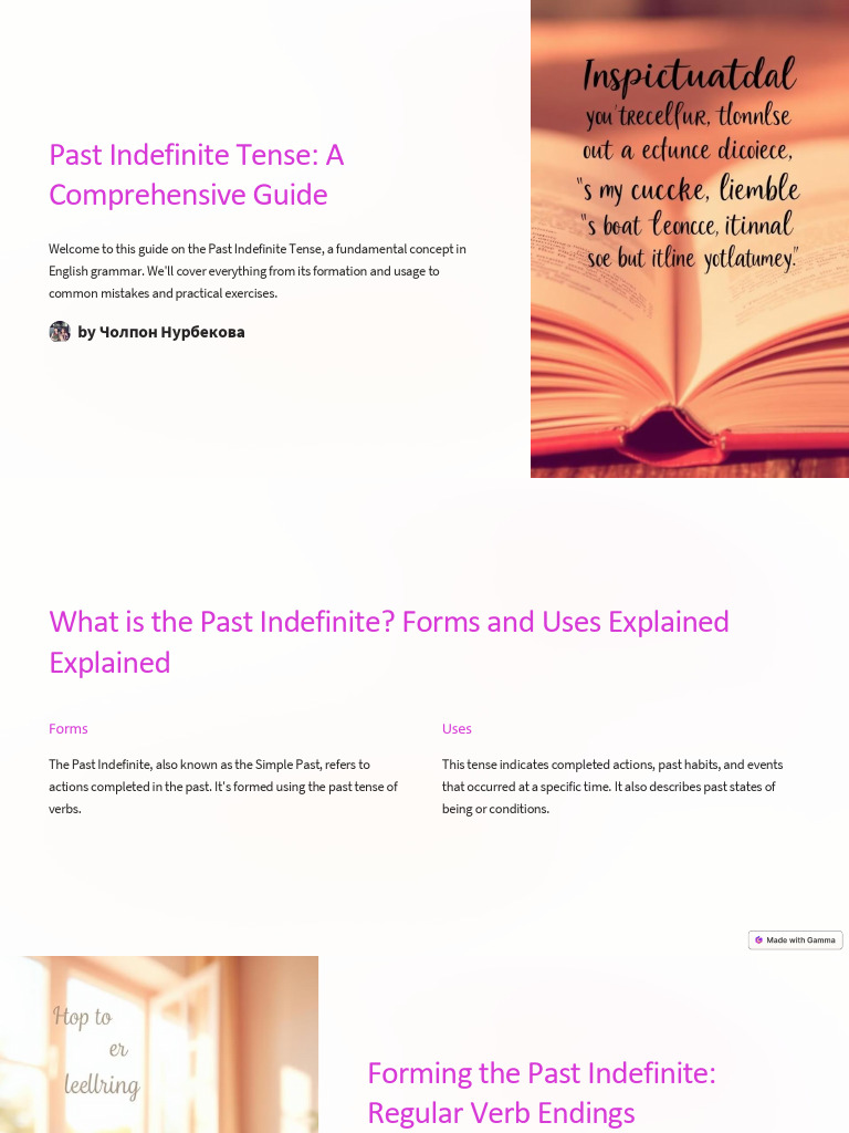 Past Indefinite Tense A Comprehensive Guide | PDF | Grammatical Tense ...