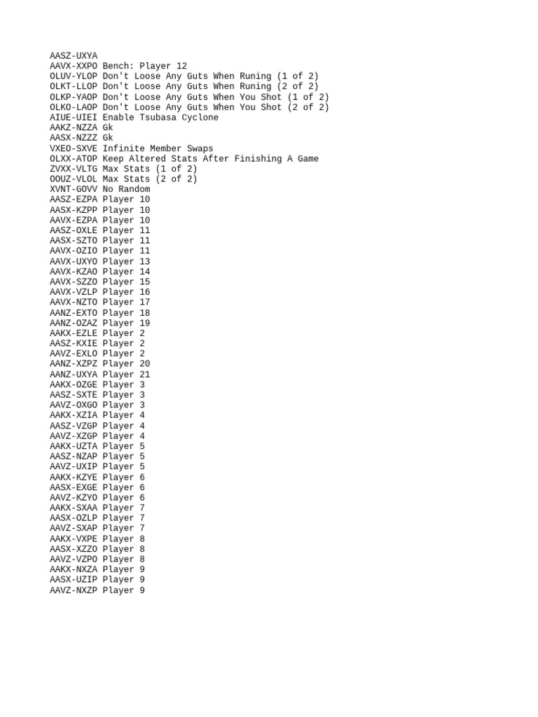Captain Tsubasa 2 Cheat Codes Guide | PDF