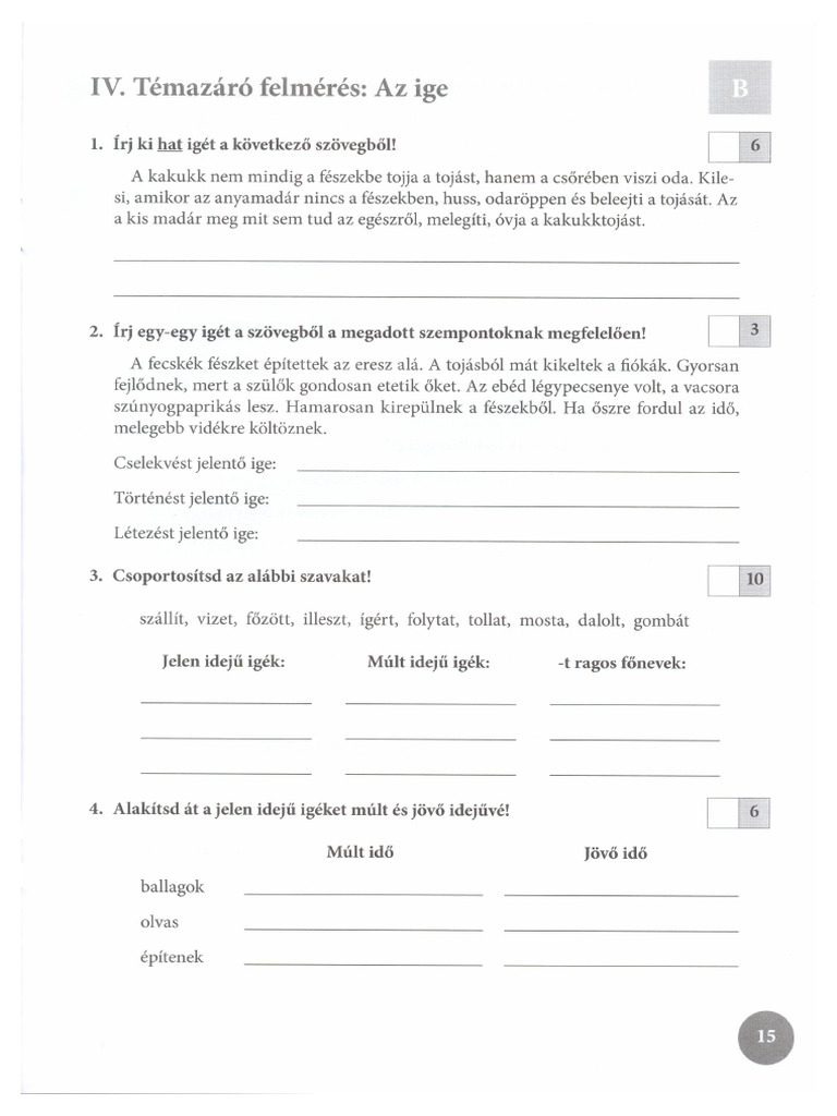 Témazáró Nyelvtan | PDF