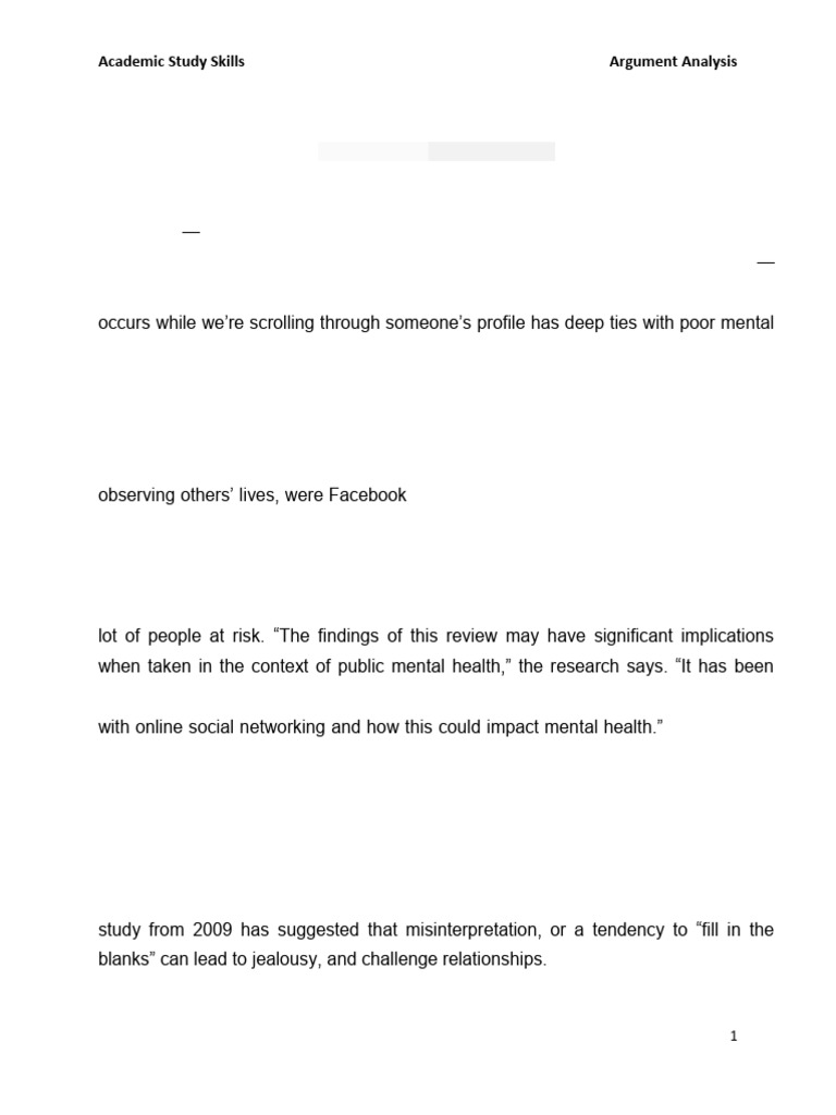 Argument Analysis - Facebook and Depression | PDF | Envy | Emotions