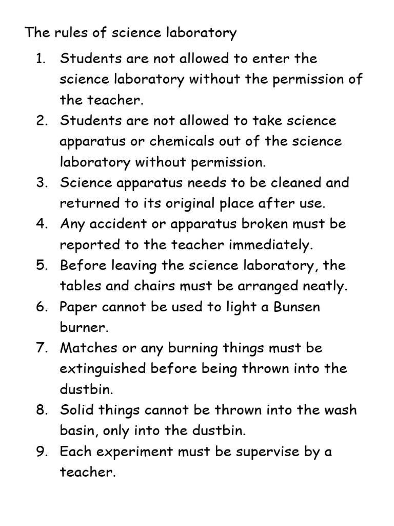 The Rules of Science Laboratory | PDF