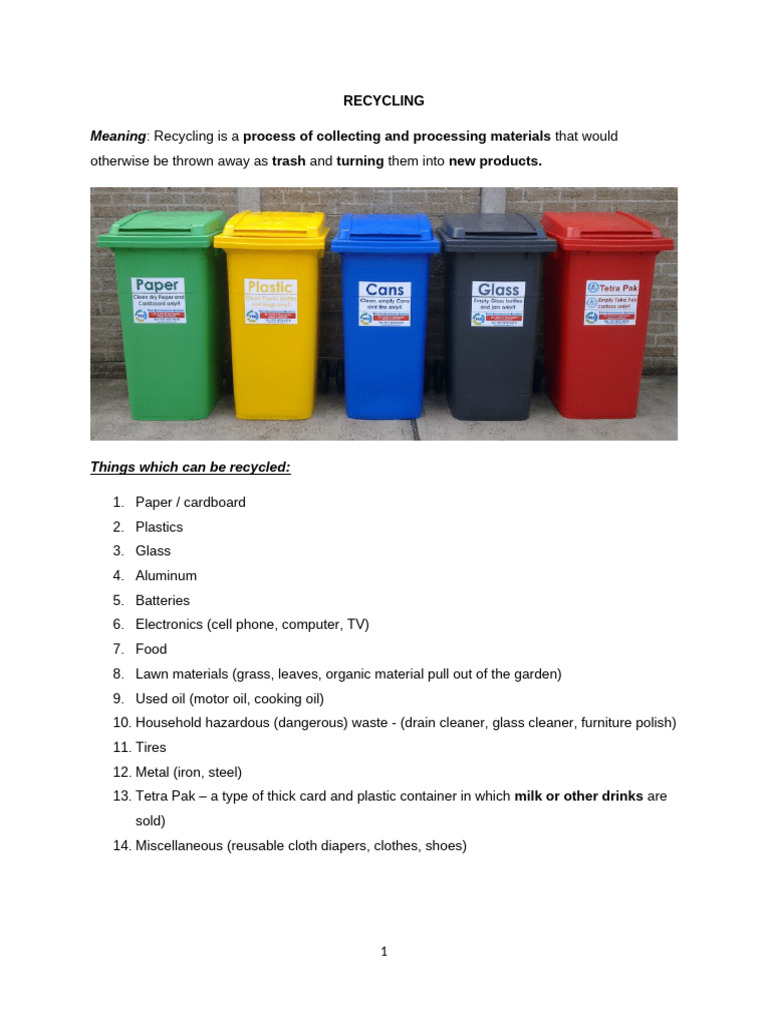 RECYCLING NOTES Lesson 1 Form 2 | PDF | Recycling | Waste