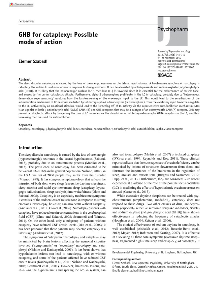 Narcolepsy & GHB: Mechanisms & Treatment | PDF | Neurophysiology | Neuroscience