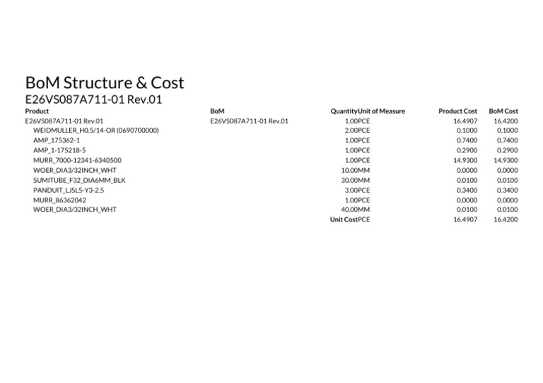 Bom Structure - E26VS087A711-01 Rev.01 | PDF