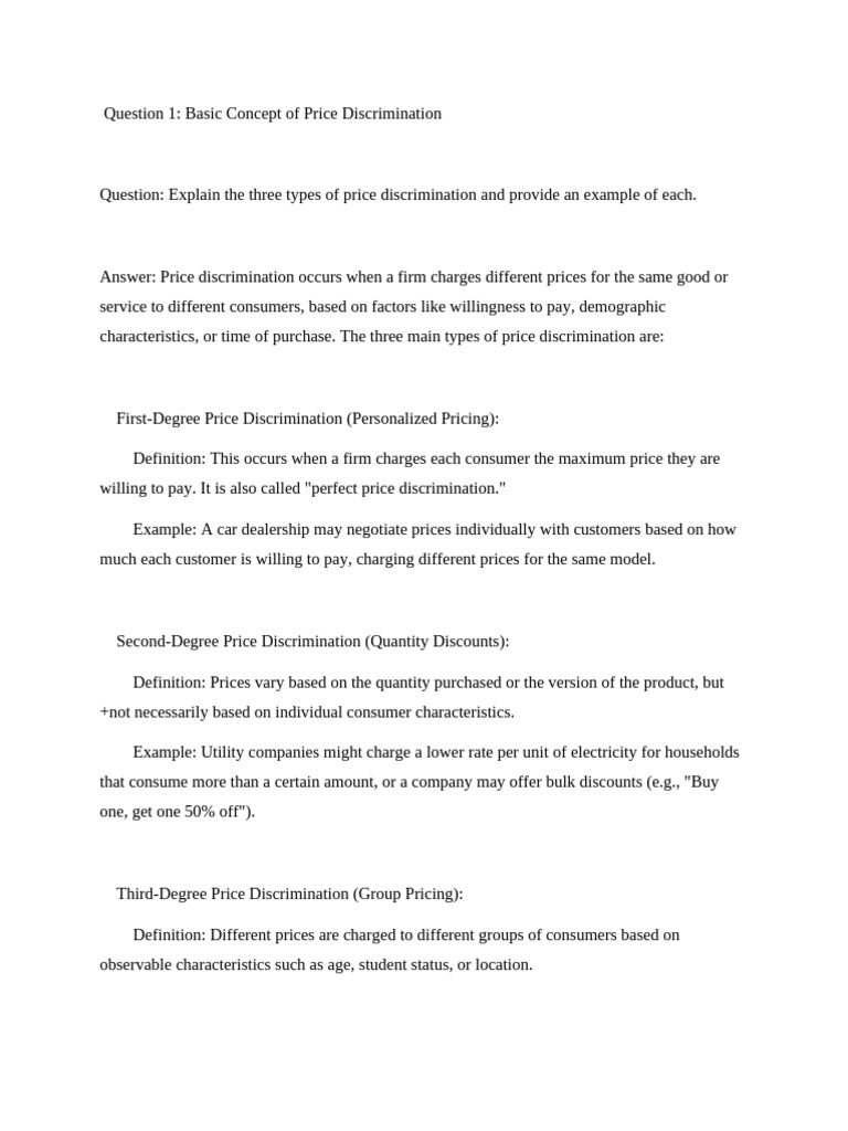 Types and Examples of Price Discrimination | PDF | Price Discrimination ...