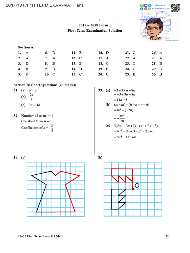 2017-18 f.1 1st Term Exam-Math Ans | PDF | Qualifications | Student ...