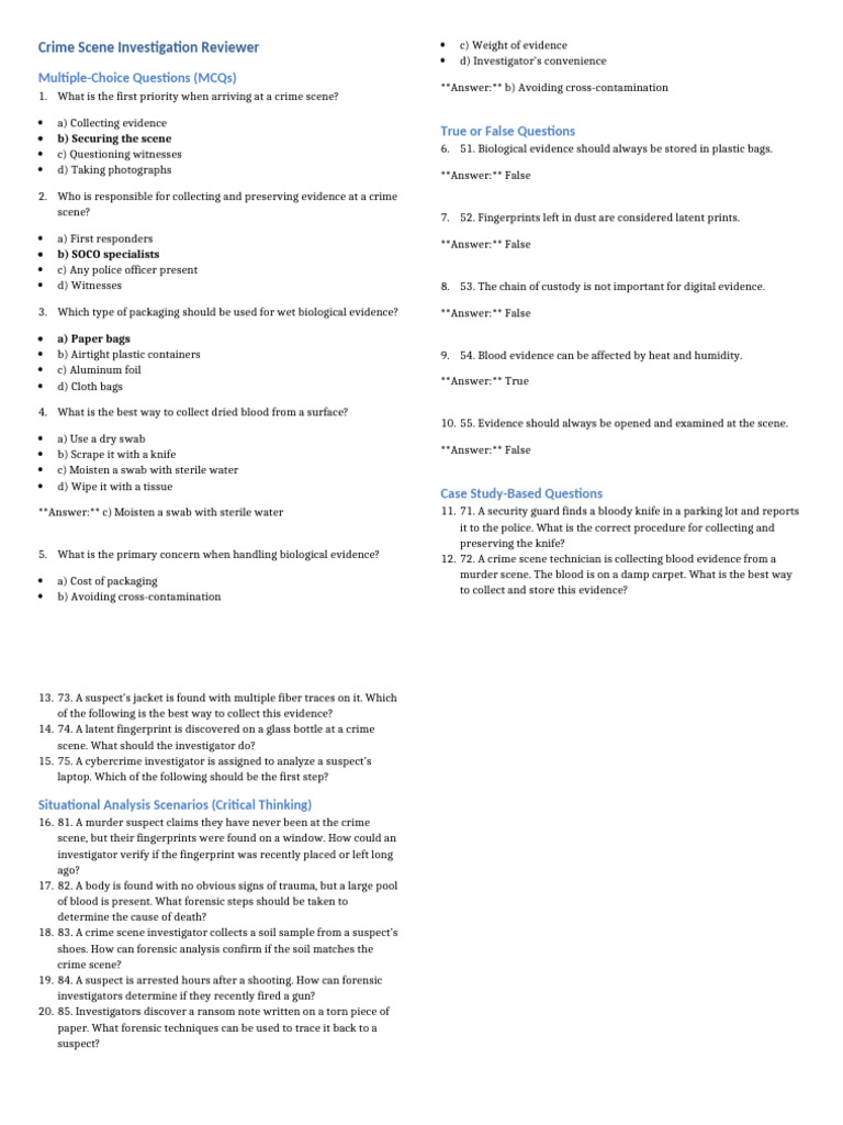 Crime Scene Investigation Reviewer | PDF | Crime Scene | Forensic Science