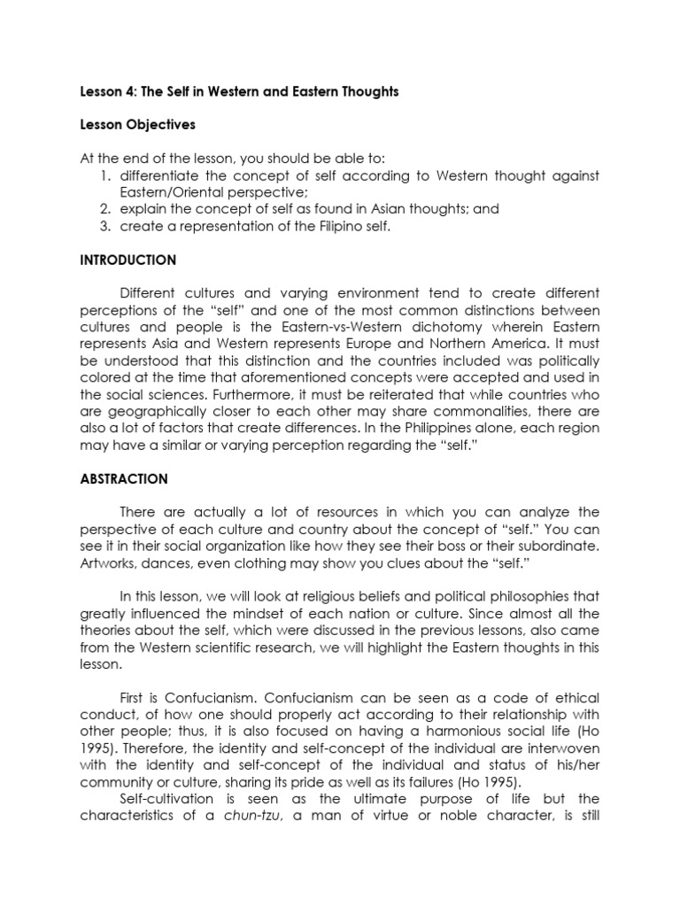 5 Lesson 4 The Self in Western and Eastern Thoughts | PDF | Tao | Concept