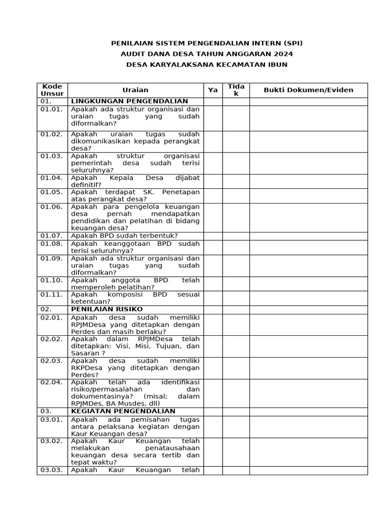 Form. Pengujian SPI Desa | PDF