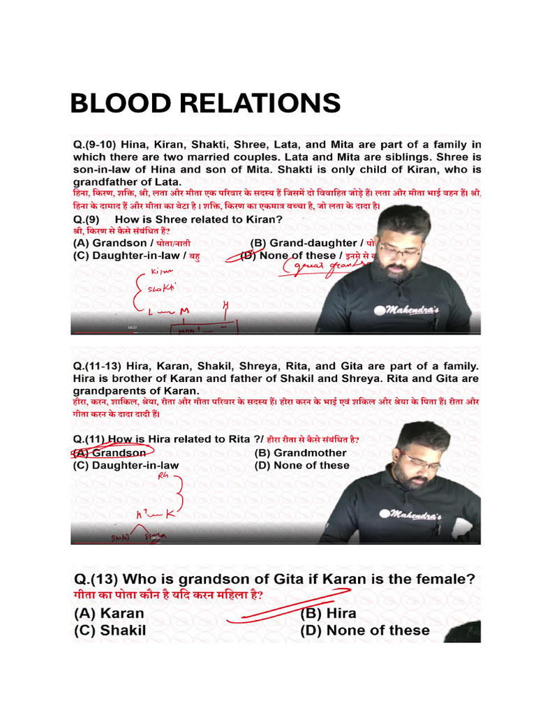 Blood Relations 3 Puzzle (Notes + Questions) | PDF