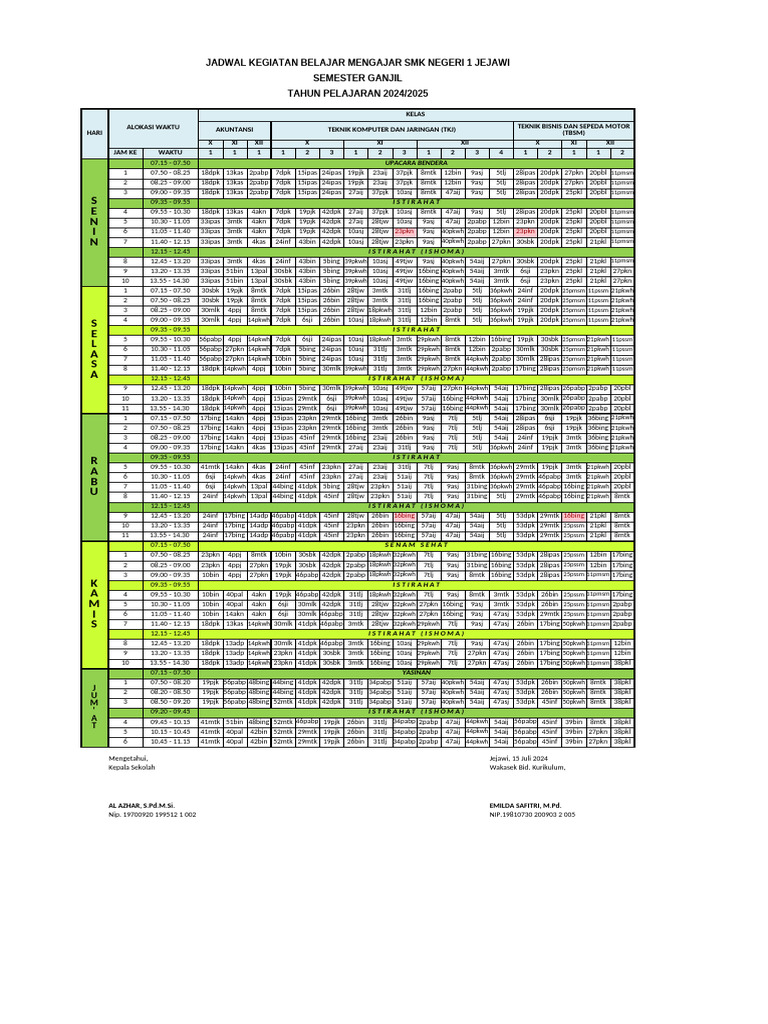 JADWAL KUMER 2024 GANJIL.ok REVISI JADI | PDF