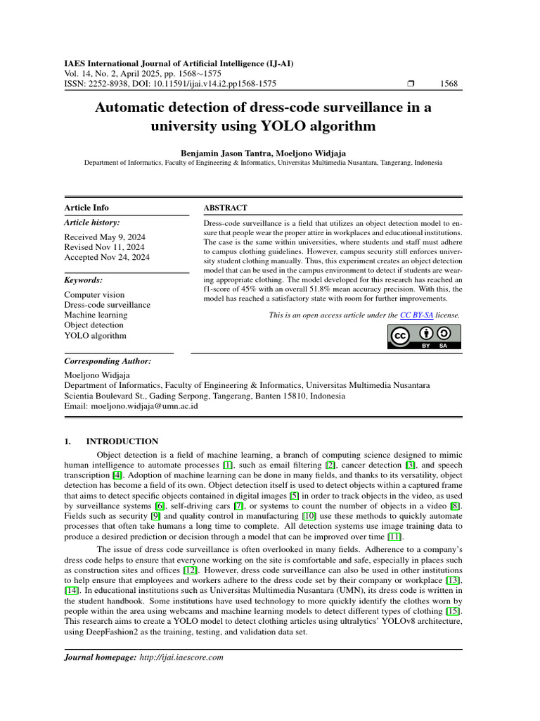 Automatic Detection of Dress-Code Surveillance in A University Using ...