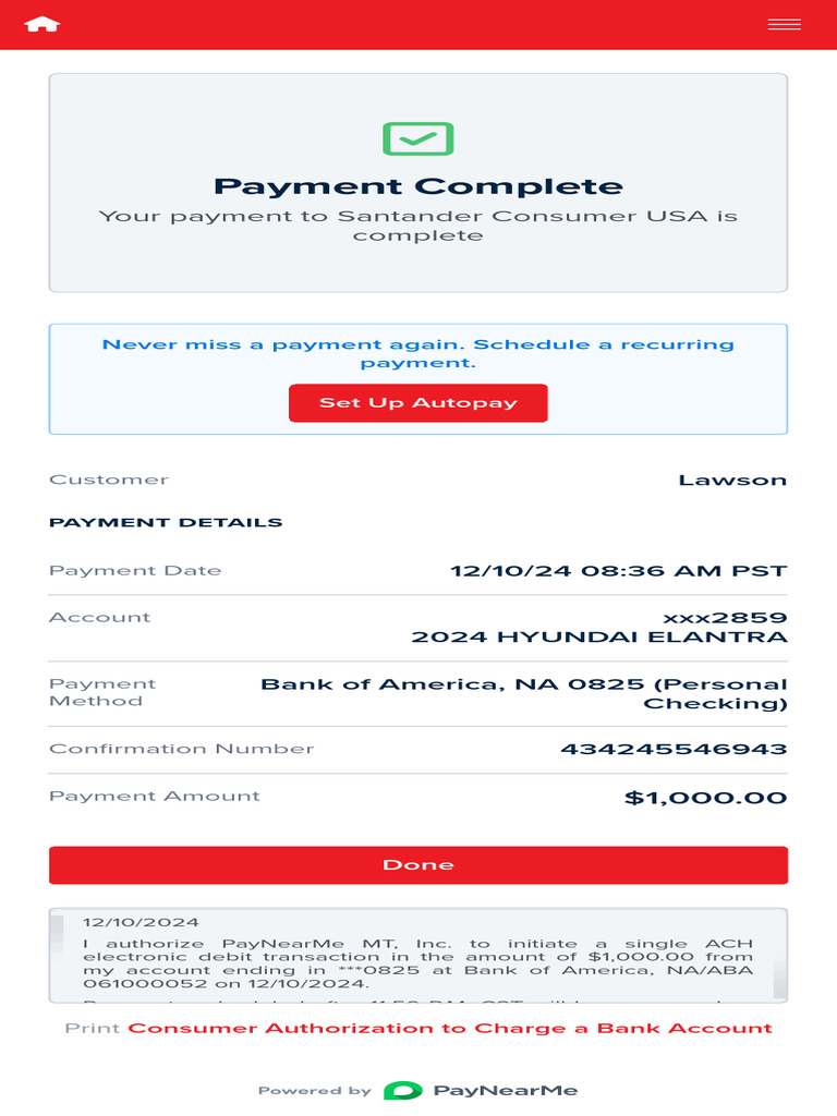 Payment Confirmation for Santander USA | PDF