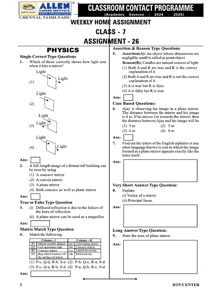 Week-26 Class-07 Home Assign 24-25 Physics | PDF