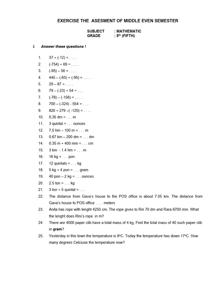 Exercise Math KLS 5 STS | PDF