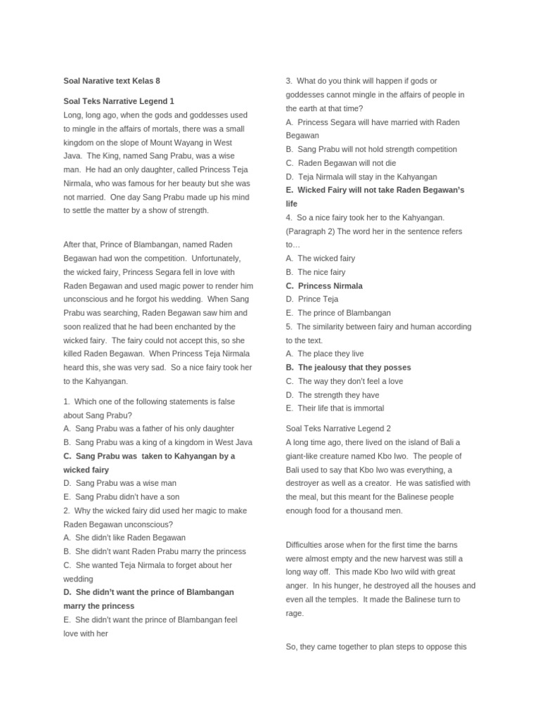 Soal Narative Text Kelas 8 KUNCIII | PDF | Bali | Folklore