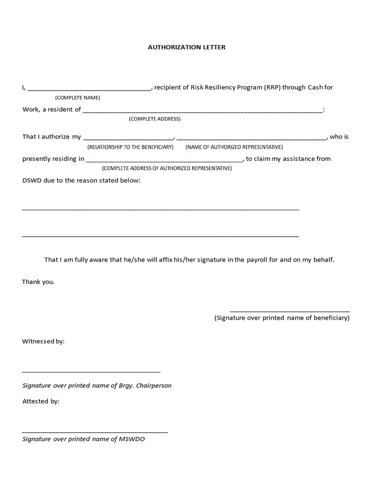 Authorization for RRP Cash Claim | PDF