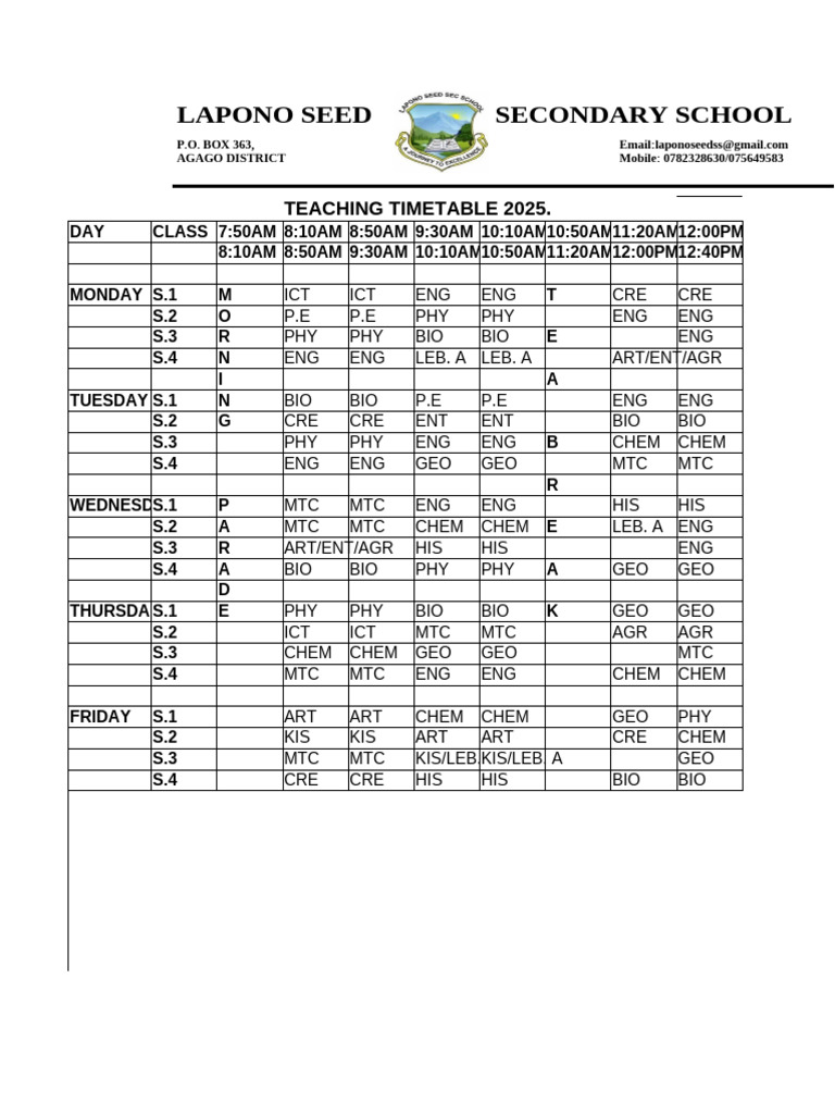 General Timetable 2025 | PDF