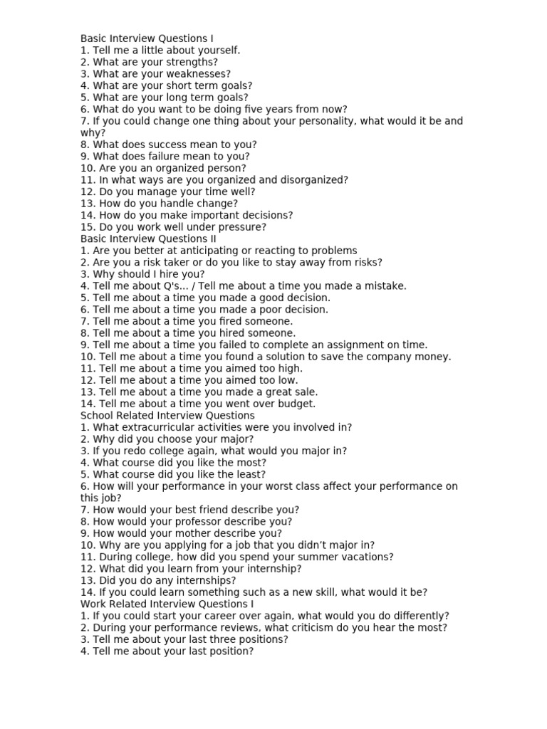 Basic Interview Questions I | PDF | Salary | Business