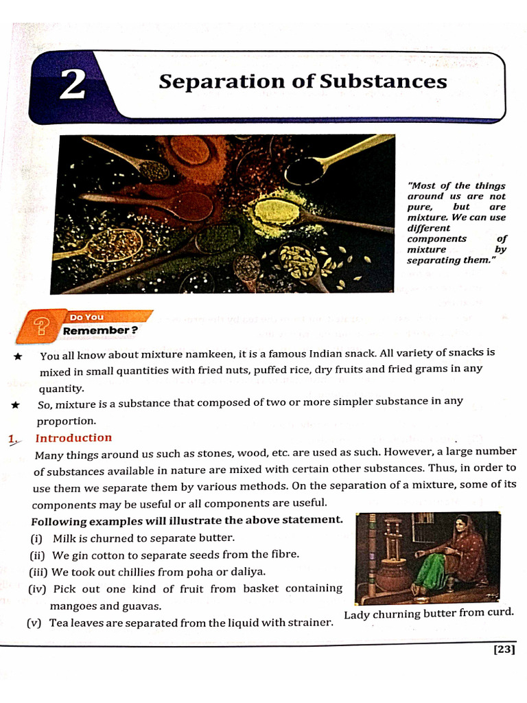 class 6 separation of substances | PDF