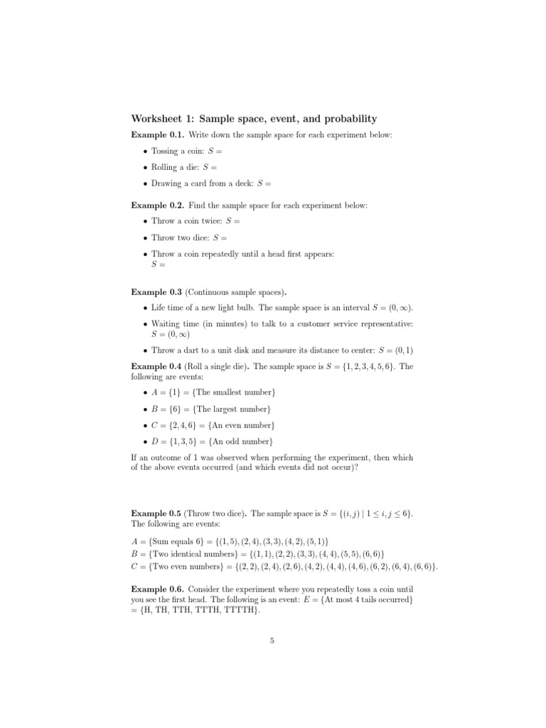 Sample Space and Probability Exercises | PDF | Probability Theory ...