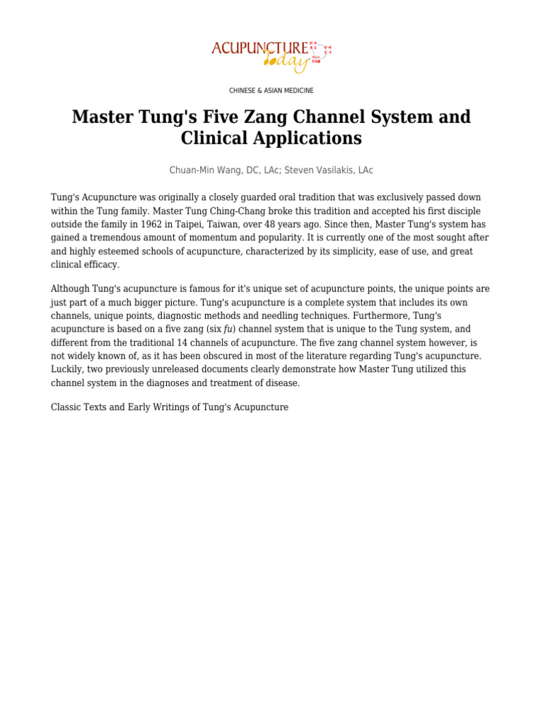 Master Tungs Five Zang Channel System and Clinical Applications | PDF | Acupuncture ...