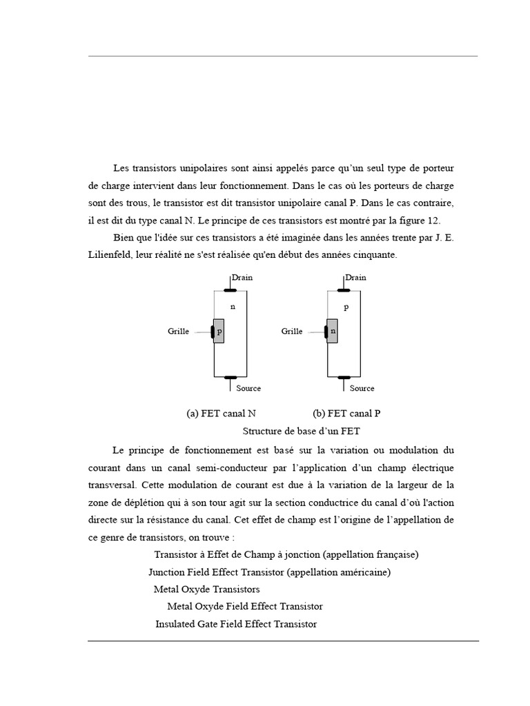 Transistors Unipolaires : Fonctionnement et Types | PDF | Transistor à ...
