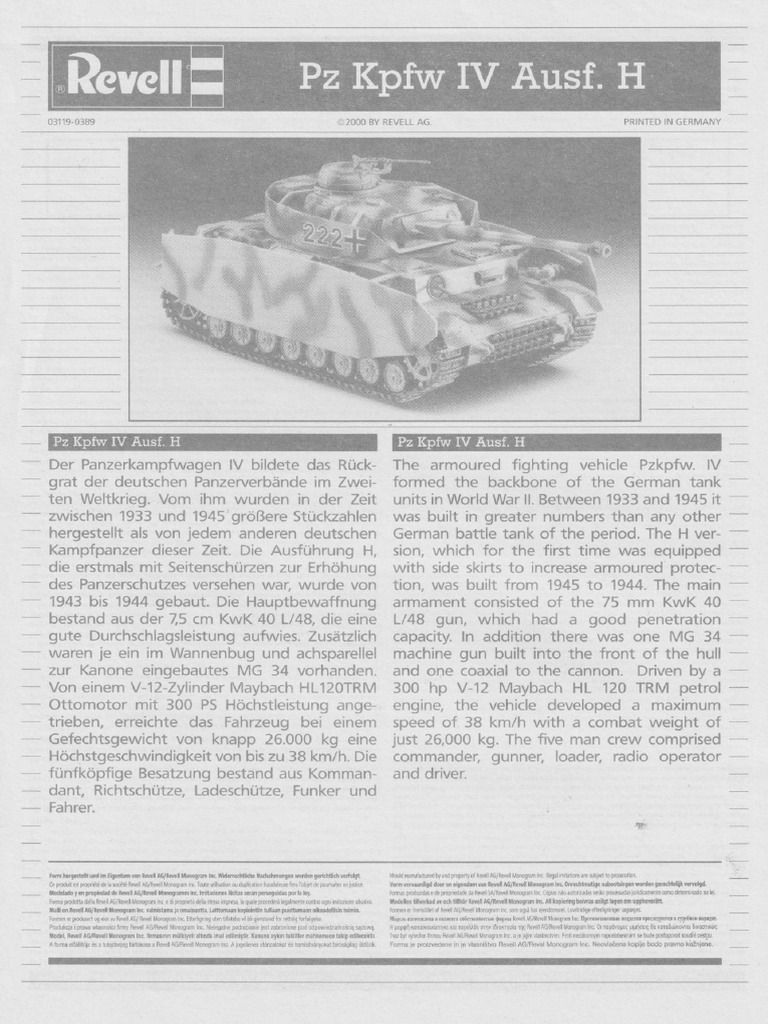 Revell 1:72 PZ KPFW IV Ausf. H | PDF