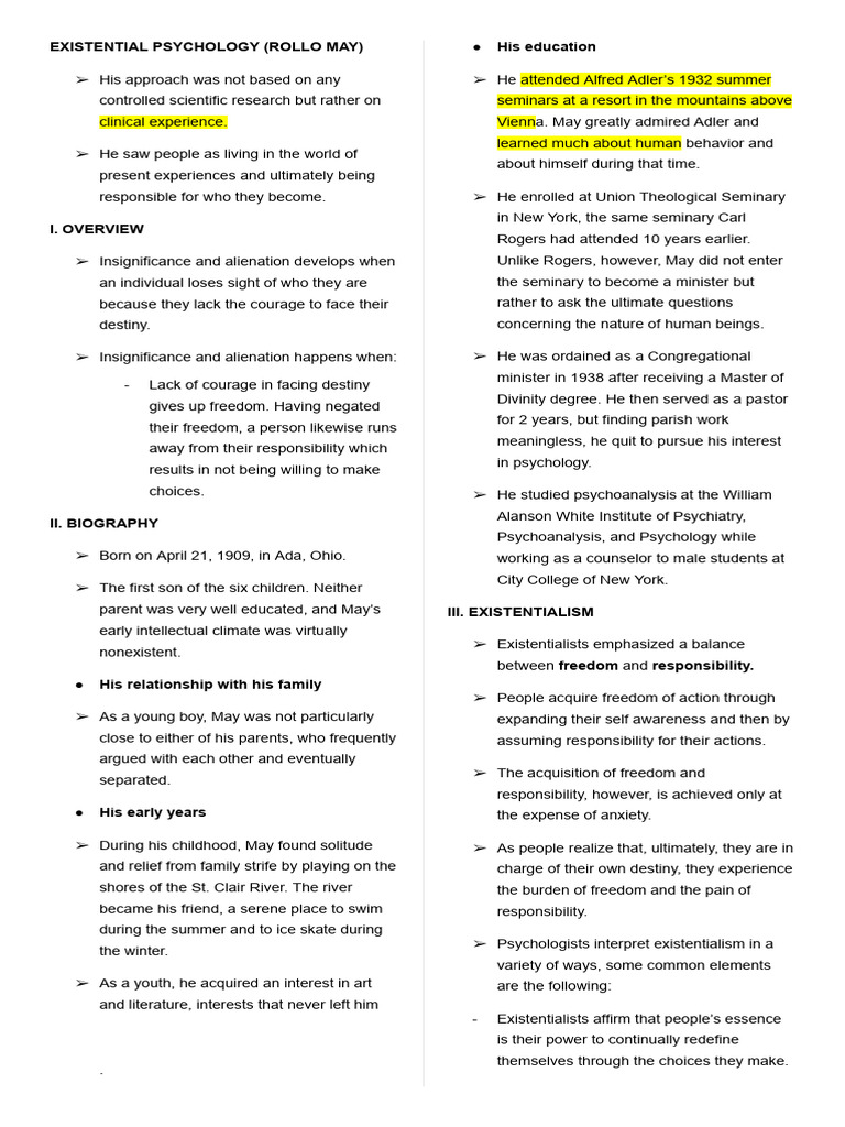 Lesson 10 - Existential Psychology by Rollo May | PDF | Existentialism | Anxiety